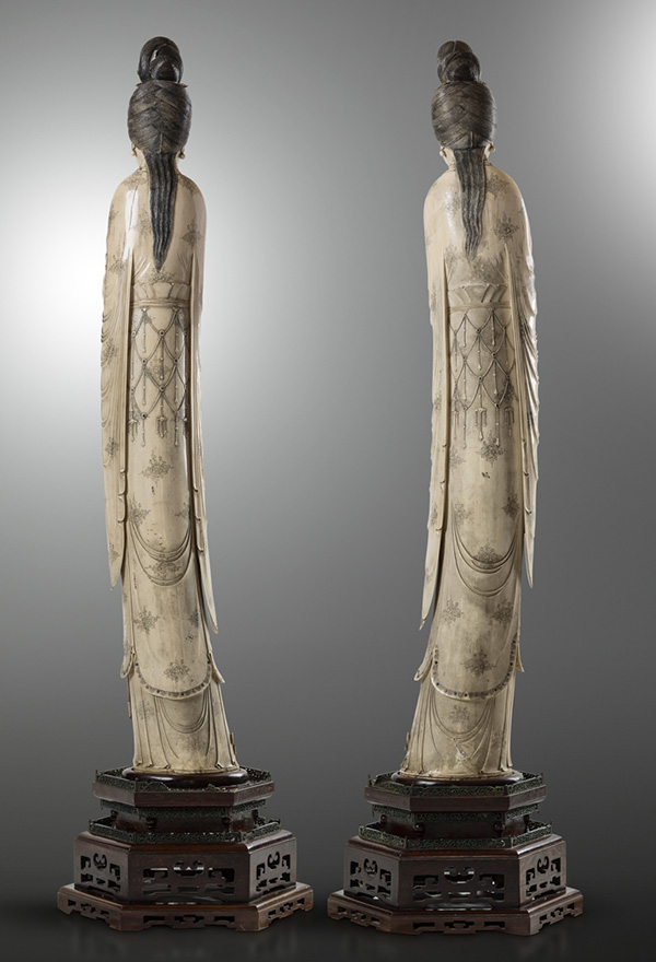 Exceptionally rare pair of princess in carved and inlaid ivory - XIX ...